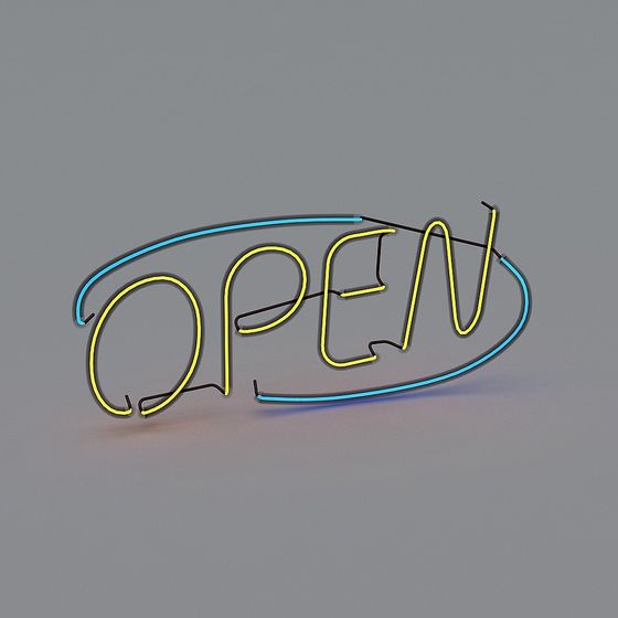 Open Sign 3D Model – Neon Light Vintage Design