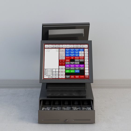 Realistic Cashier Terminal 3D Model – Low-Poly Metallic Finish