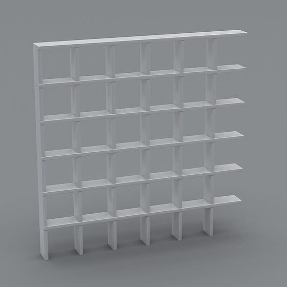 Modern Low-Polygon Bookshelf 3D Model – White Grid Design