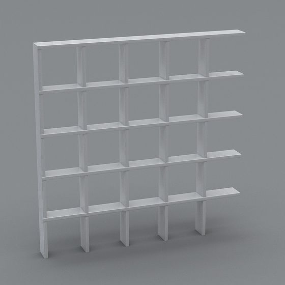 Minimalist Grid Bookshelf 3D Model – White Finish Storage