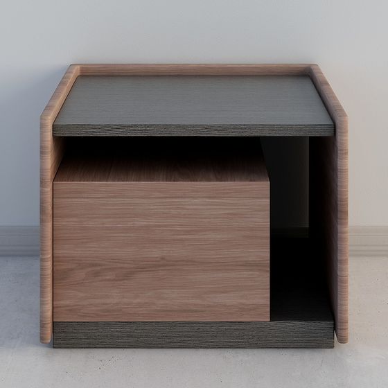 Modern Minimalist Nightstand 3D Model – Low Poly Wood Design
