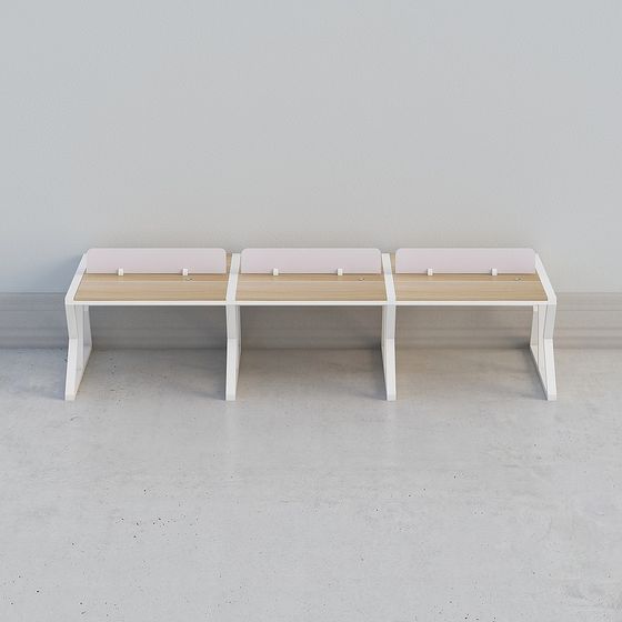 Modern Minimalist Shared Bench 3D Model – Wood & White Design