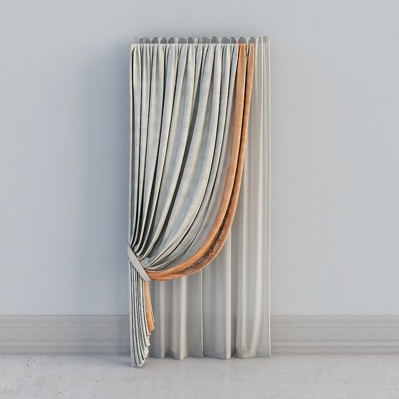 Realistic Gray Curtain 3D Model for Interior Design