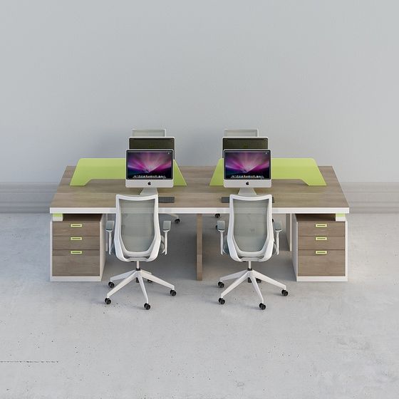 Contemporary Double Workspace Desk 3D model for Offices