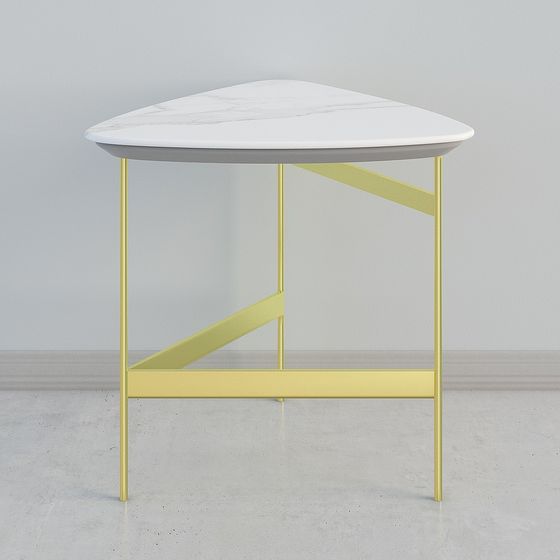 Triangular Marble Side Table 3D Model – Marble & Metal
